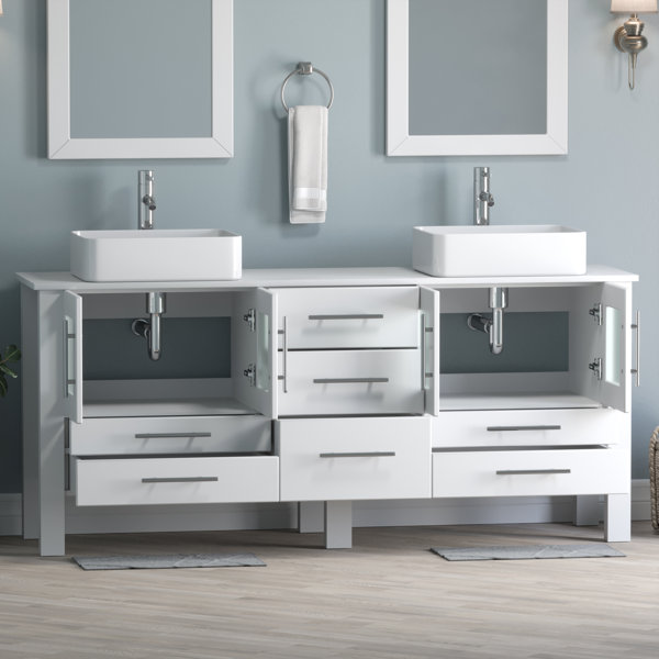 Wrought Studio Regine 71'' Double Bathroom Vanity with Ceramic Top with ... Wrought Studio Regine 71'' Double Bathroom Vanity with Ceramic Top with ...